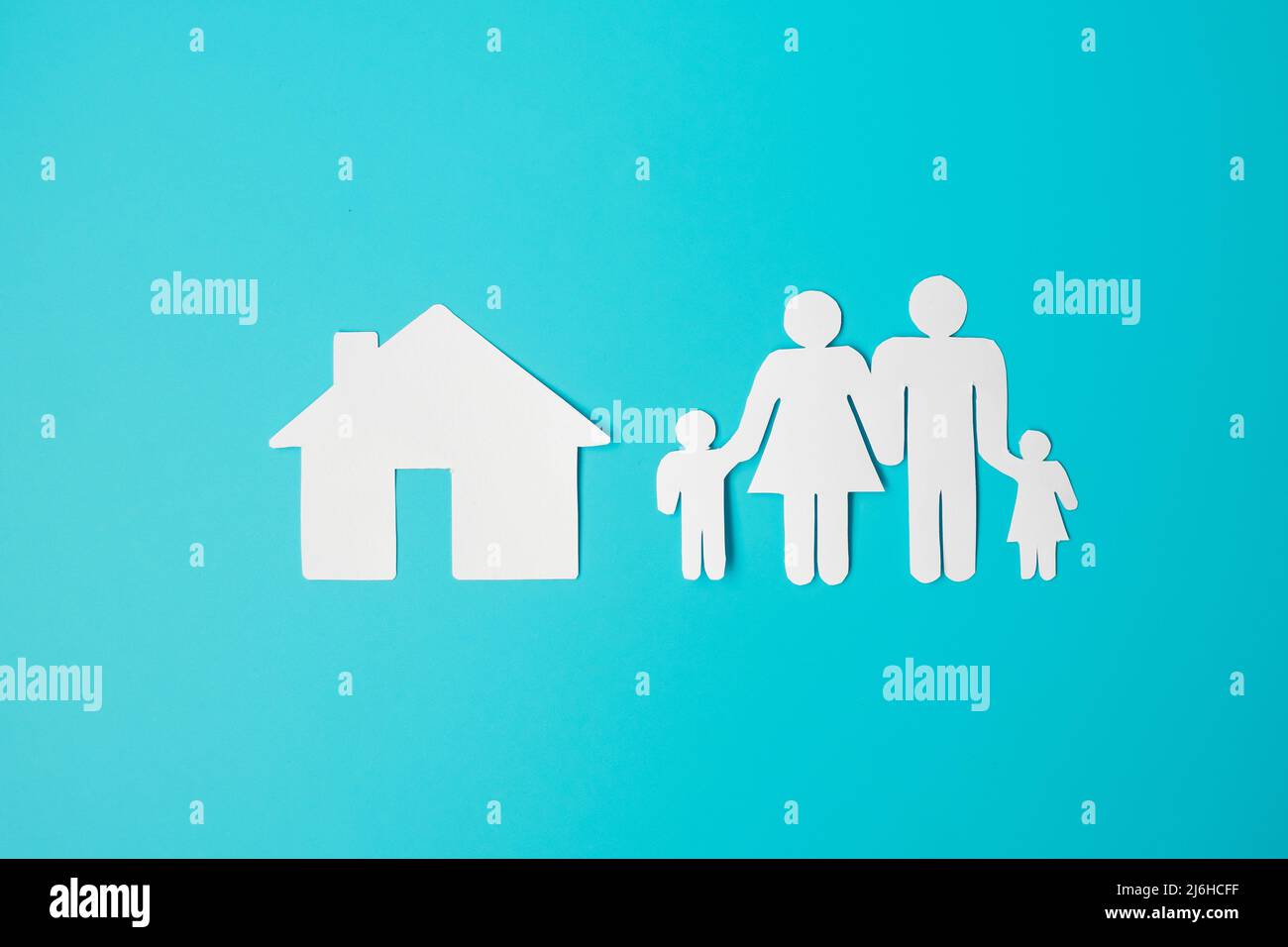 Happy Family day. paper shape cutout with Father, Mother, Children and ...