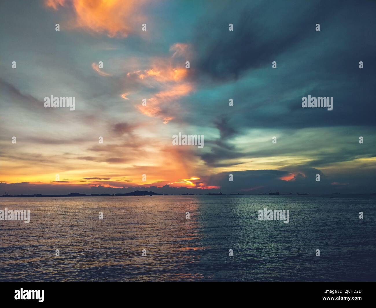 Sunset dramatic seascape bright evening sky during sunset nature ...