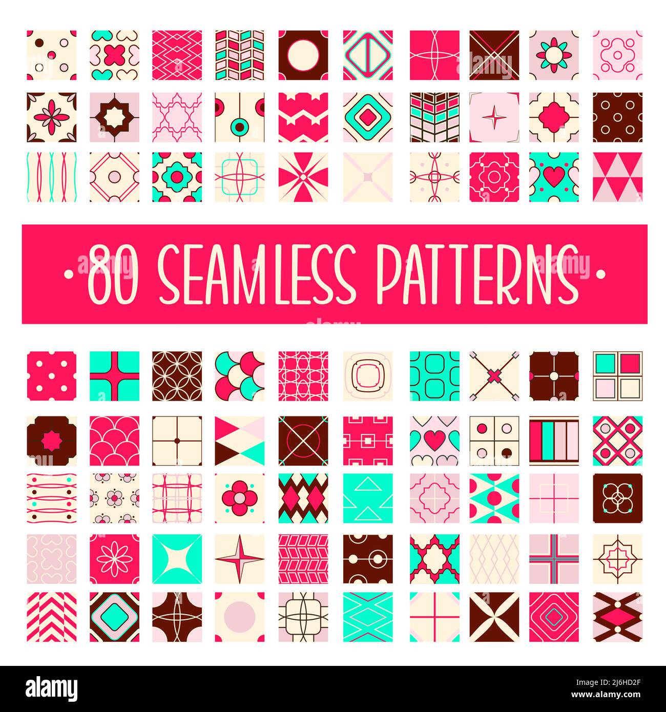Set of 80 retro vector geometric seamless patterns (tiling) of red ...
