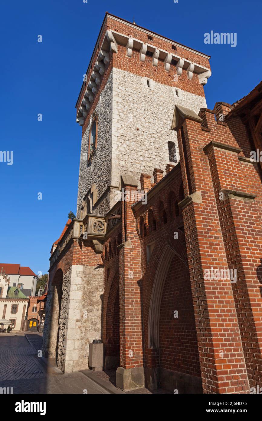 St. Florian Gate and brick wall in Krakow, Poland, medieval Gothic ...