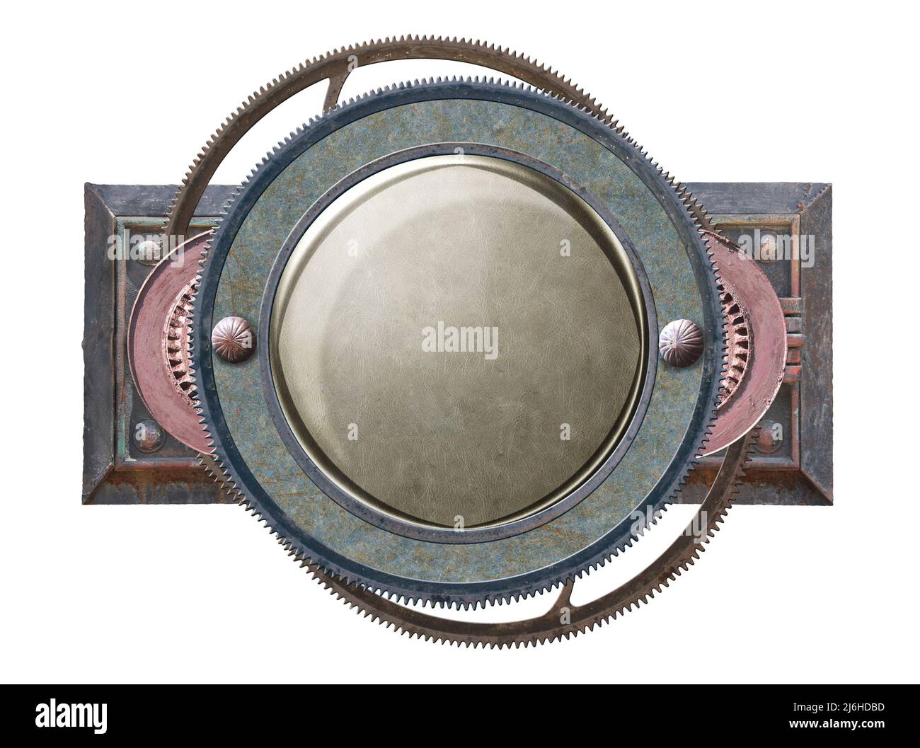 Metallic round frame with vintage machine gears and retro cogwheel ...