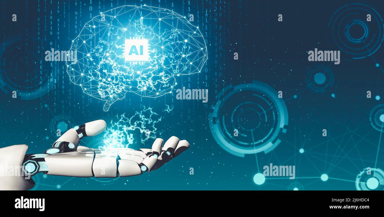 3D rendering futuristic droid robot technology development, artificial intelligence AI, and ...