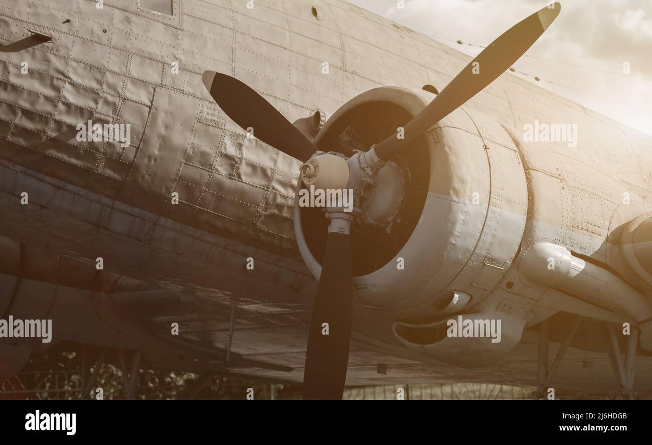 old obsolete aircraft propeller. Antique aeroplane. vintage historic ...