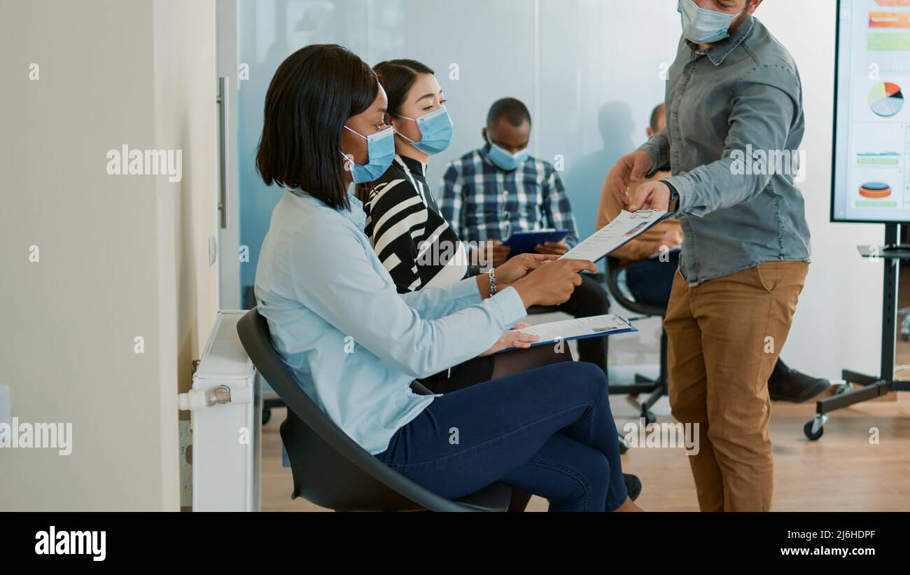 African american woman being asked to attend job interview meeting with ...