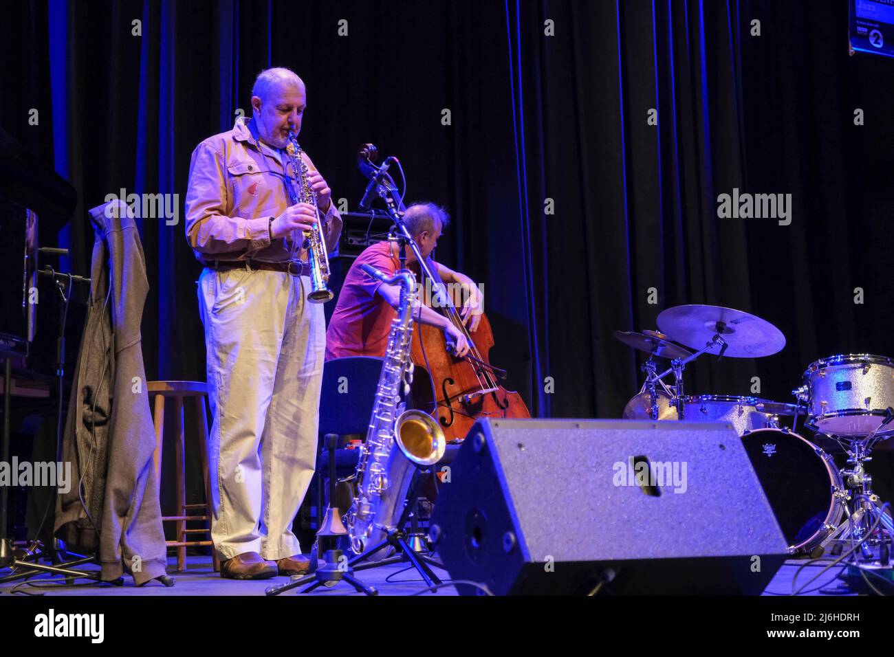 Saxophonist, Paul Dunmall performs in the Parabola Arts Centre during the Cheltenham Jazz ...