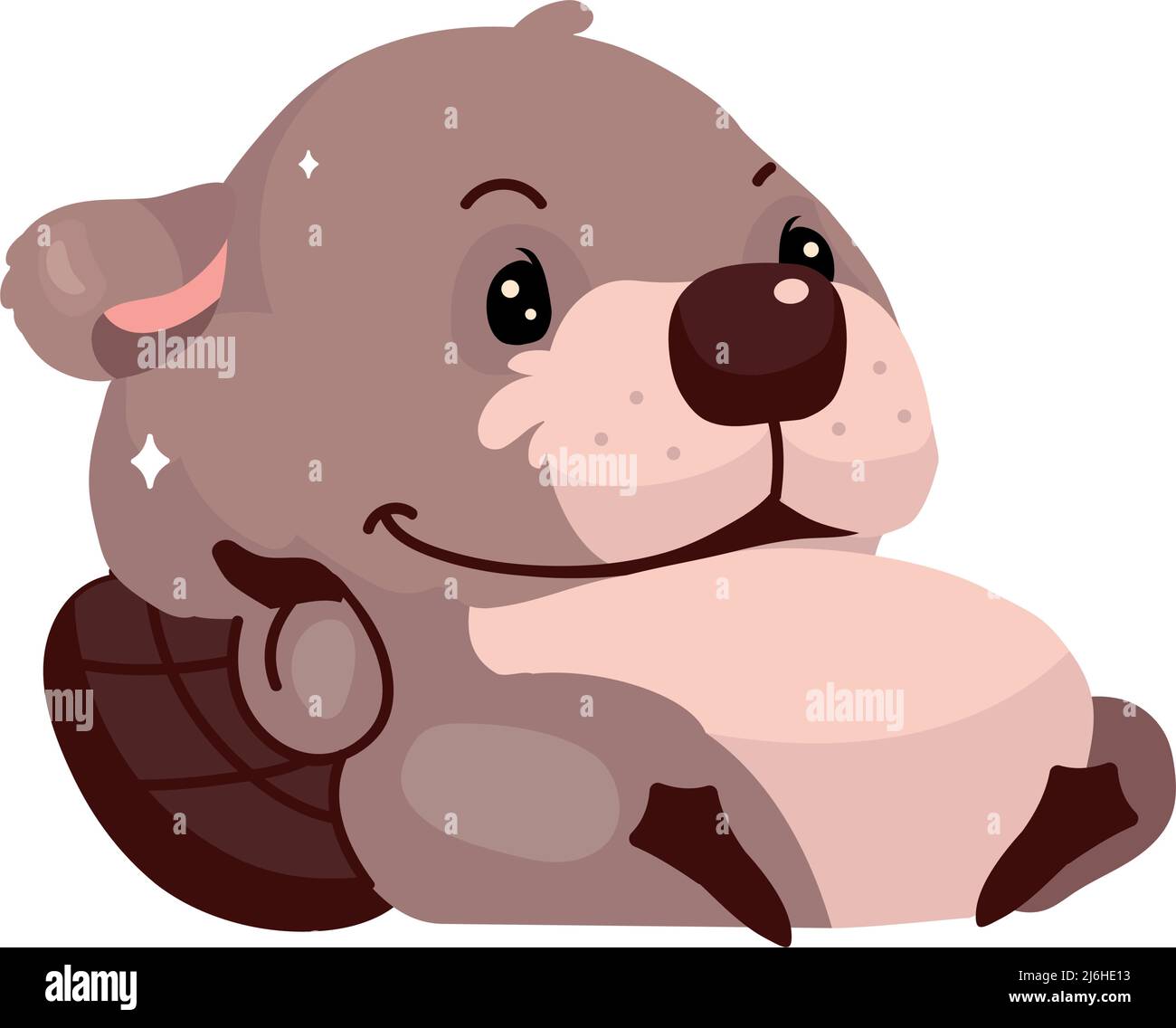 Cute fluffy beaver lying on back semi flat color vector character Stock ...