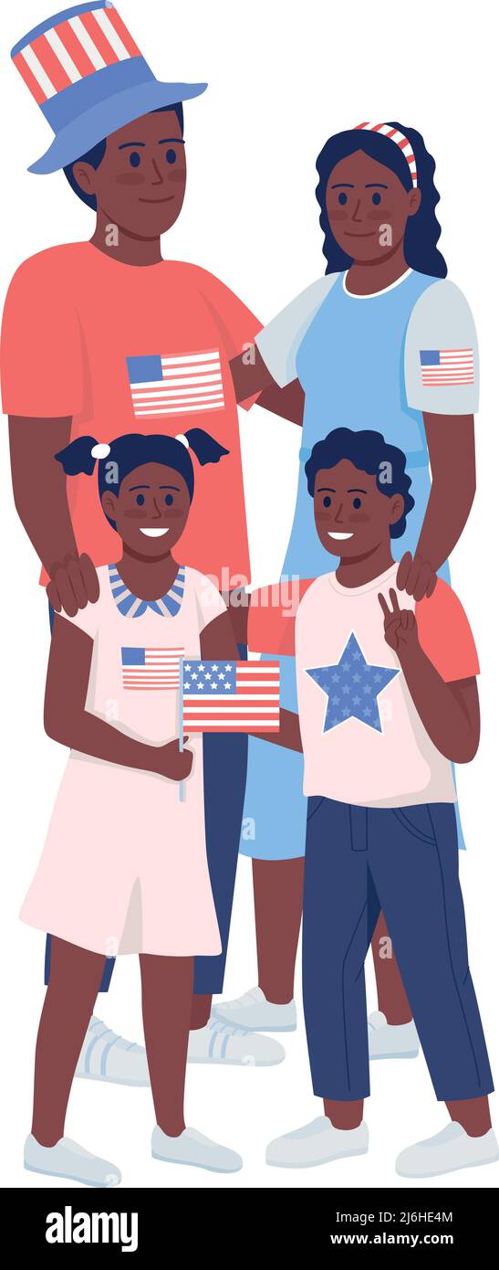 Family at Independence day holiday semi flat color vector characters ...