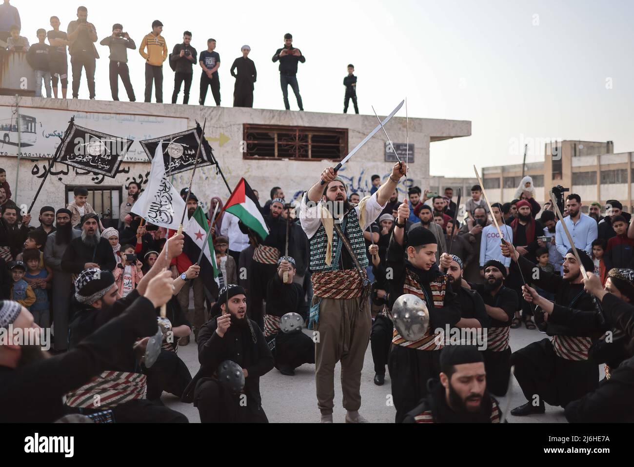 02 May 2022, Syria, Idlib: Syrians celebrate the first day of Eid al ...