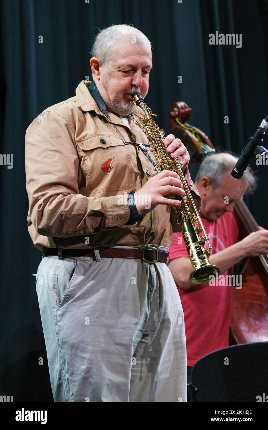 Saxophonist, Paul Dunmall performs in the Parabola Arts Centre during the Cheltenham Jazz ...