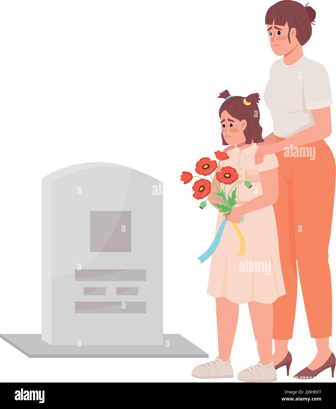 Mother and girl on grave semi flat color vector characters Stock Vector ...