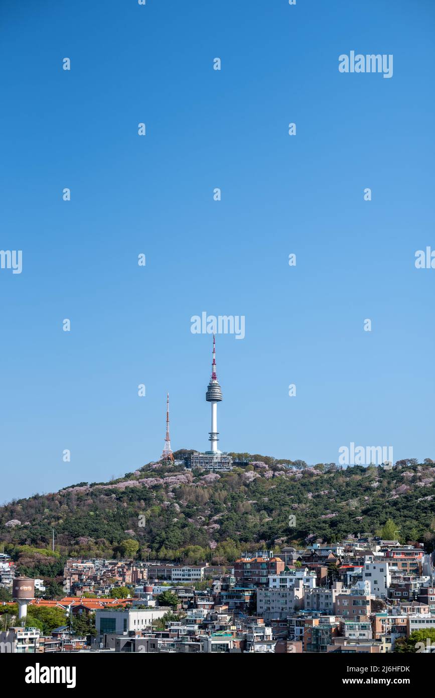 Itaewon district and Namsan Tower in Yongsan, Seoul, South Korea on ...