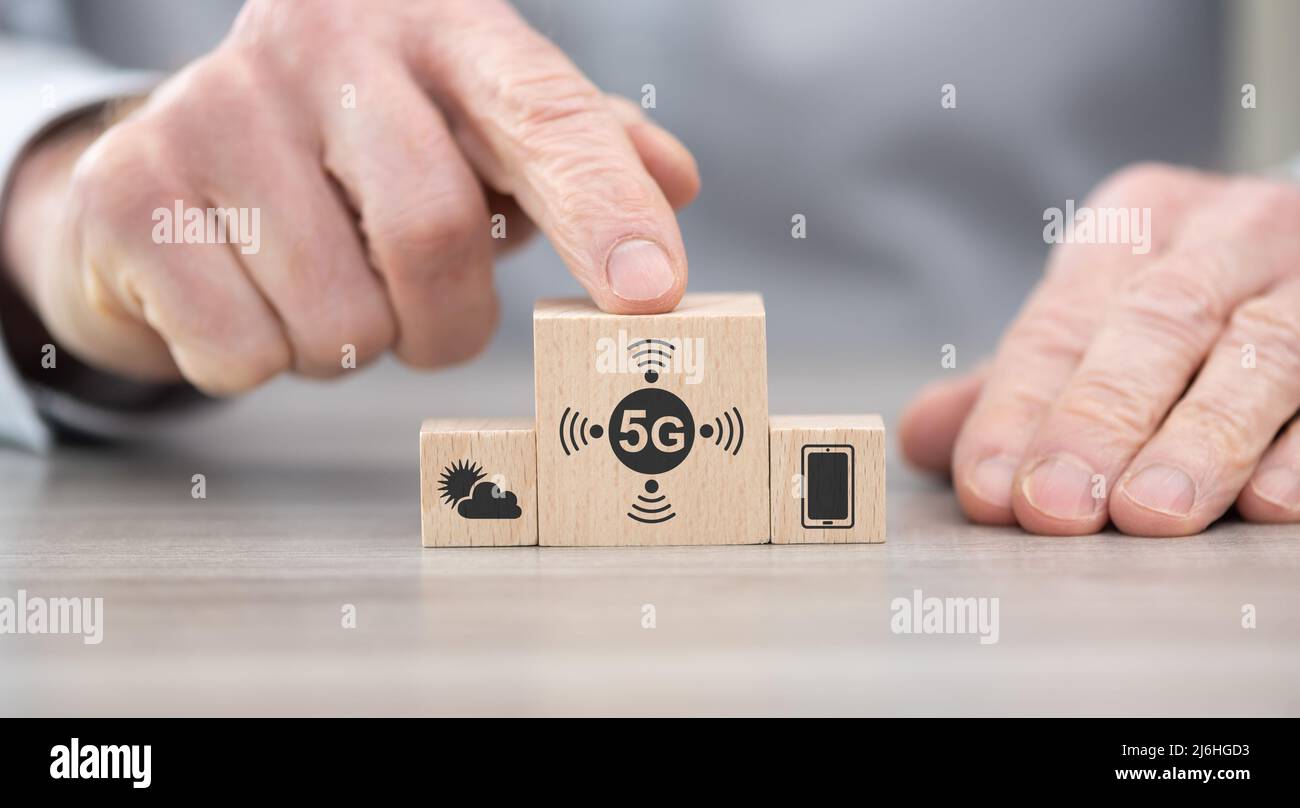 Wooden blocks with symbol of 5g concept Stock Photo - Alamy