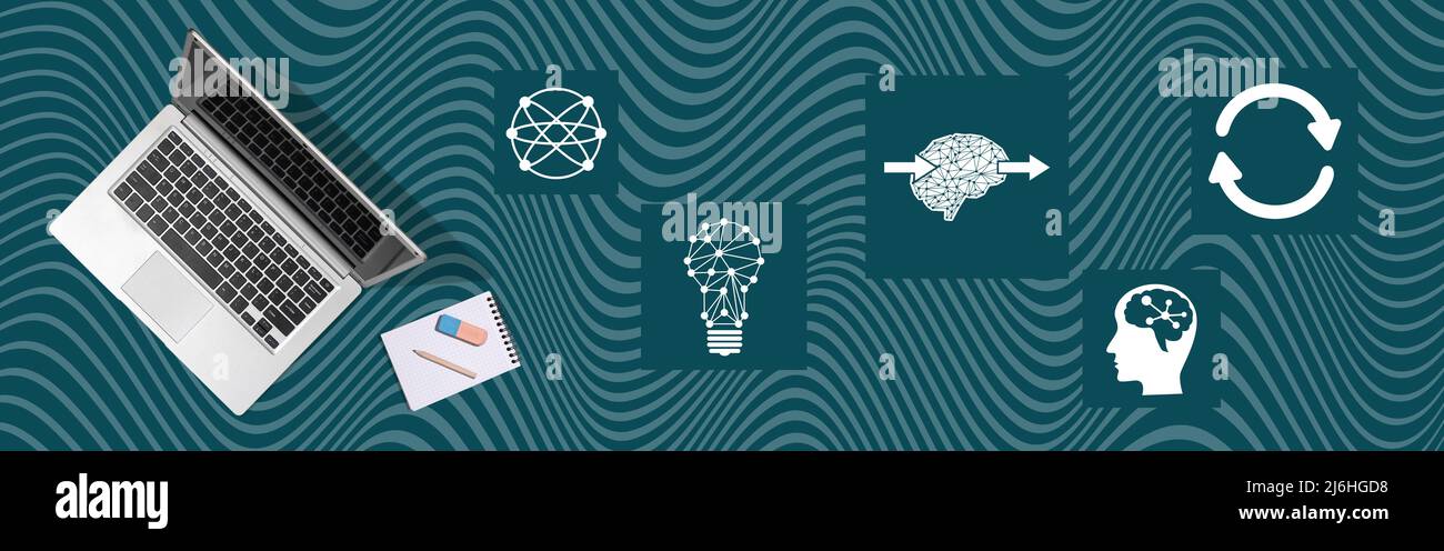 Top view of laptop with symbol of deep learning concept Stock Photo - Alamy