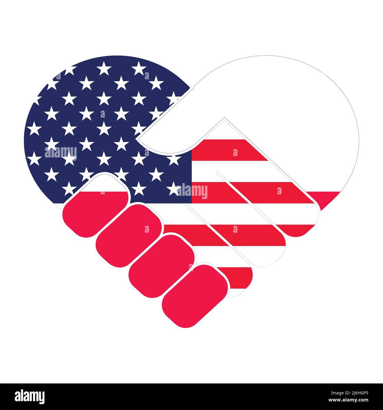 Handshake symbol in the colors of the national flags of USA and Poland ...