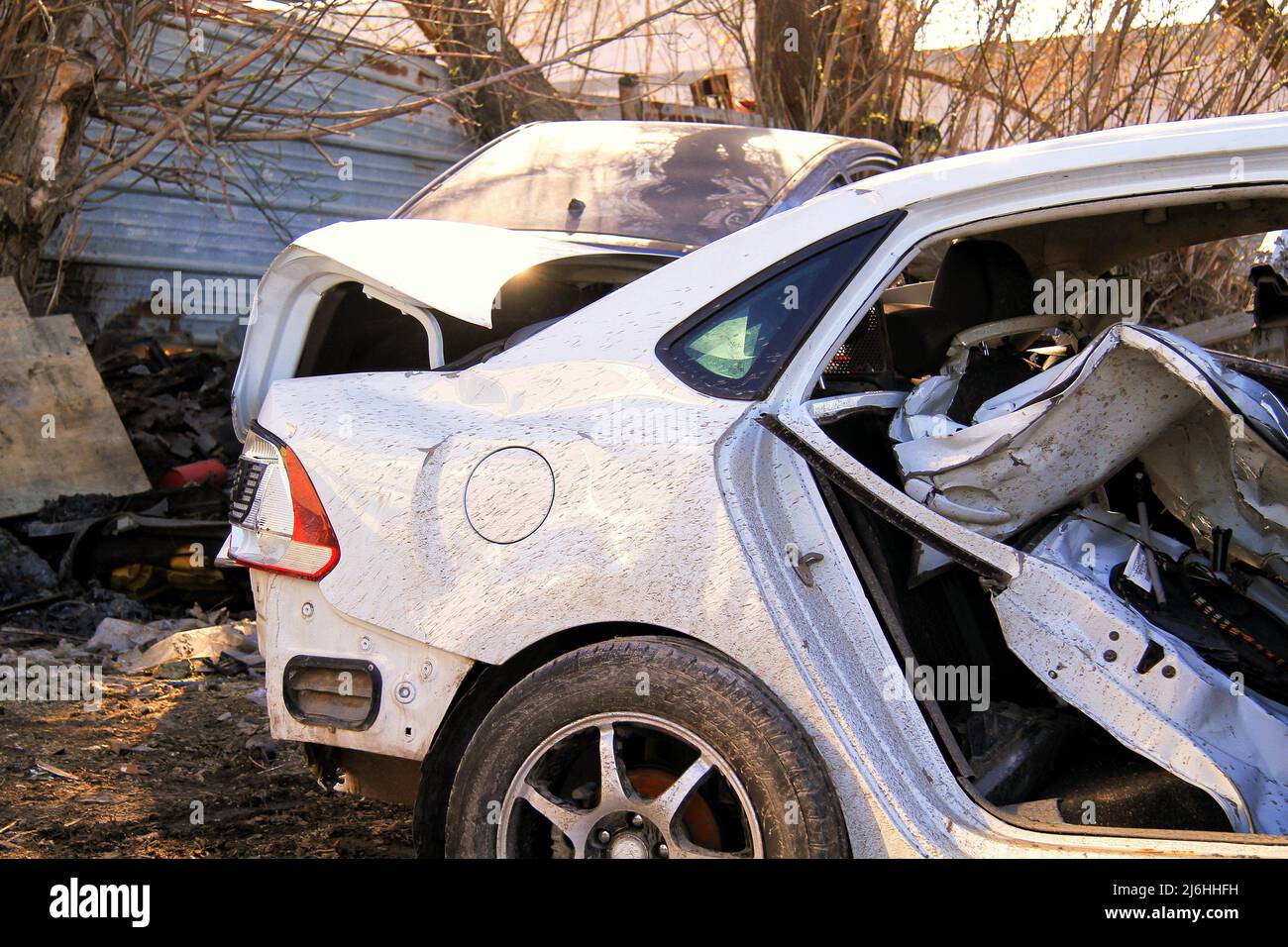 The car is broken. Car after an accident. Dump of broken vehicles. Road ...