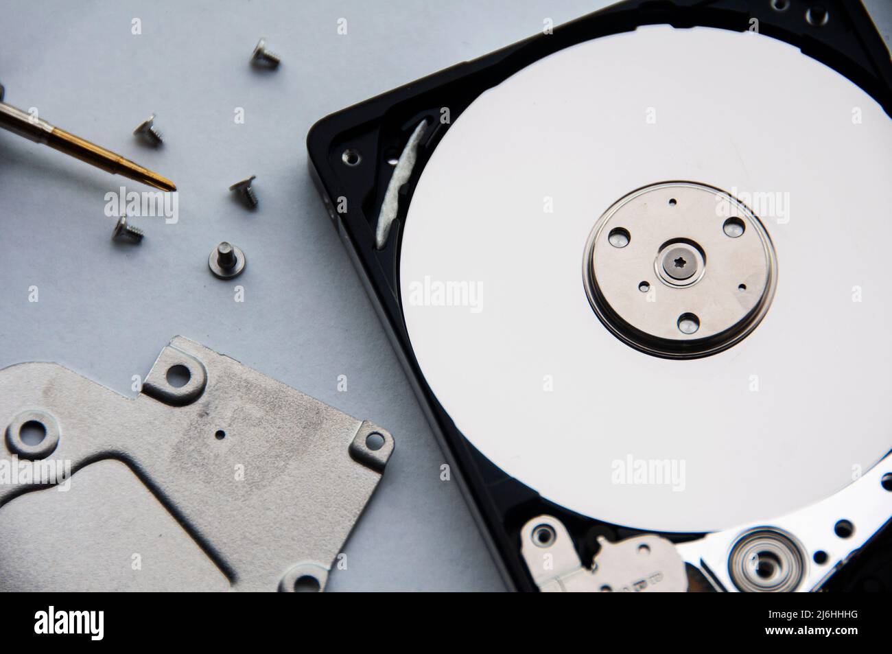 The abstract image of inside of hard disk drive on white cover ...