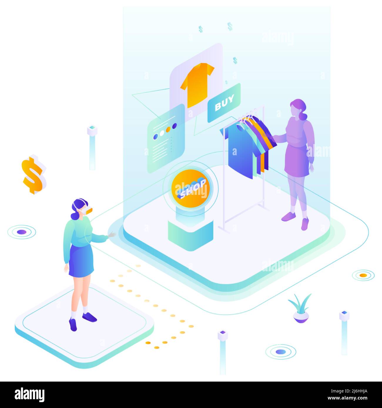 Metaverse vector woman at virtual shop illustration Stock Vector Image ...