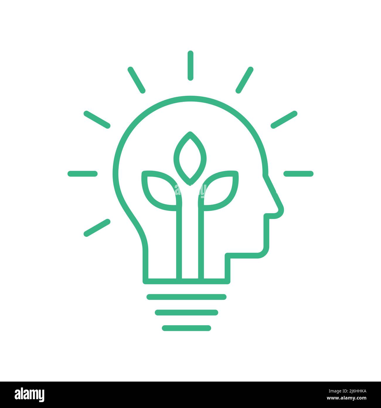 Green idea icon. Head with leaves inside. Think green concept ...