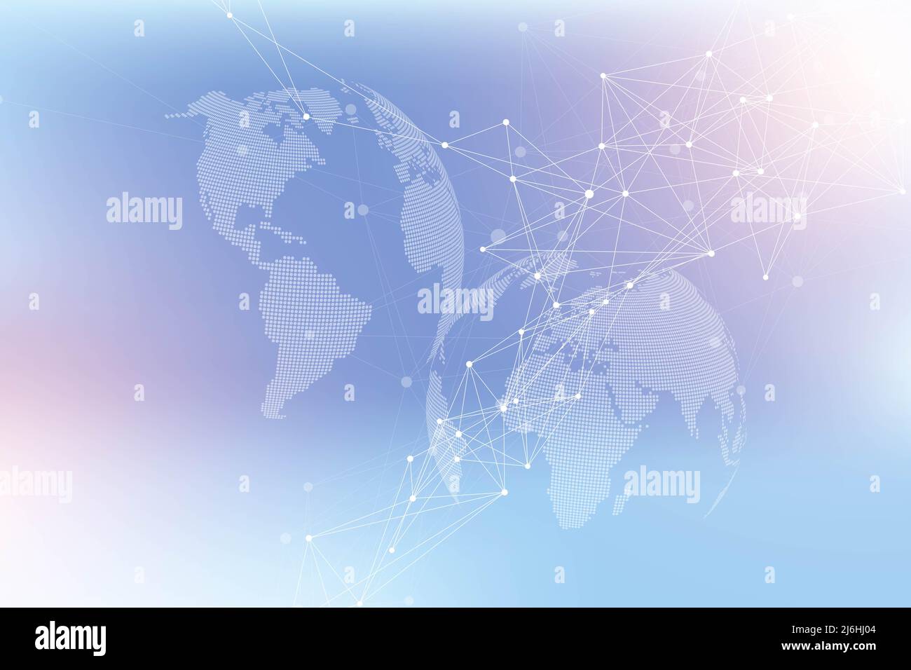 Technology abstract background with connected line and dots. Big data visualization. Artificial ...