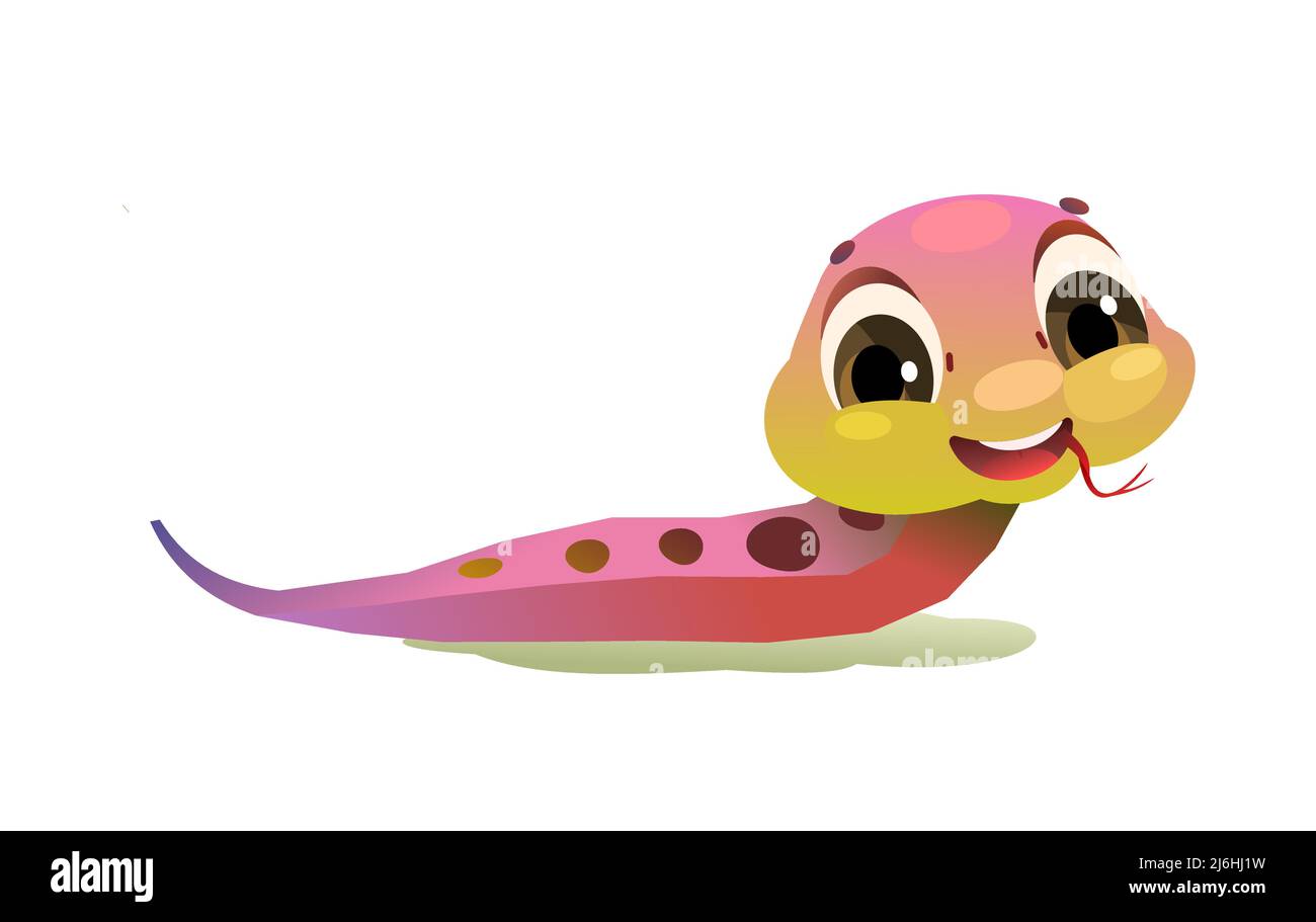 Cheerful baby pink snake. Cartoon style illustration. Cute childish ...