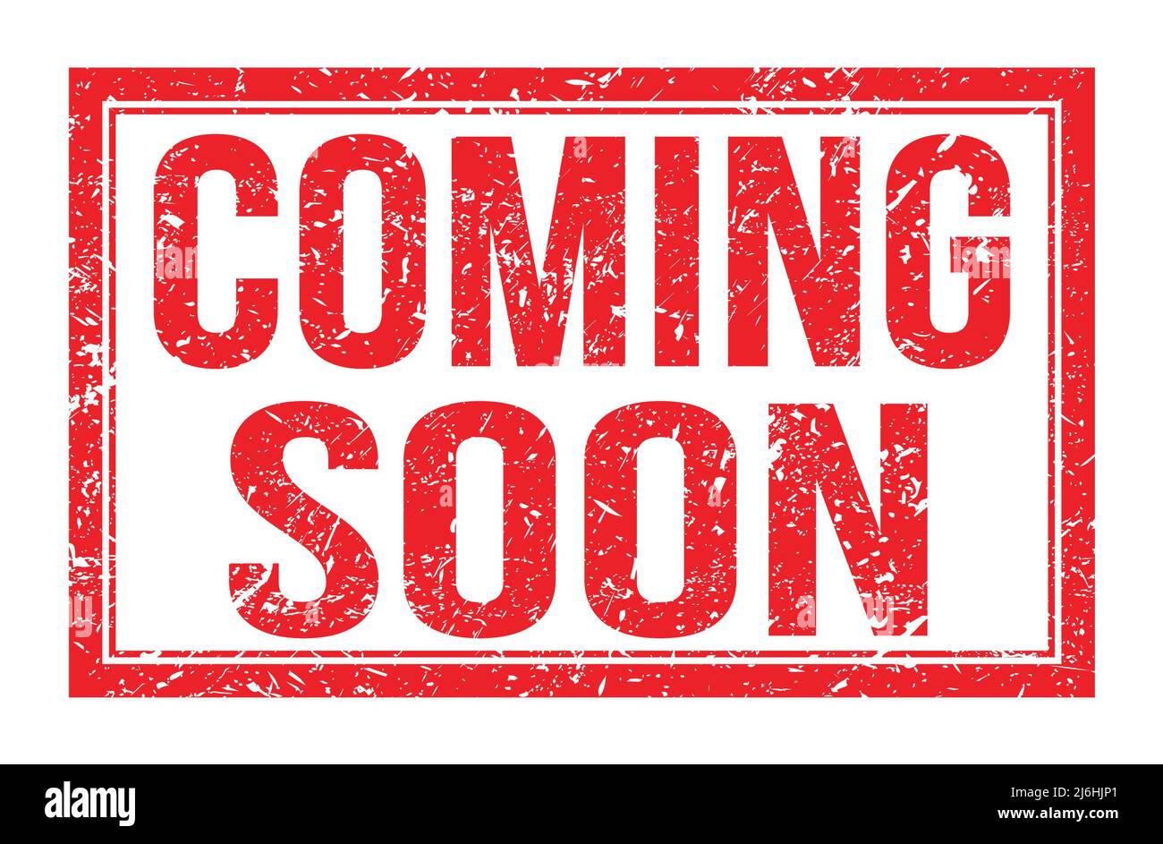COMING SOON, words written on red rectangle stamp sign Stock Photo - Alamy