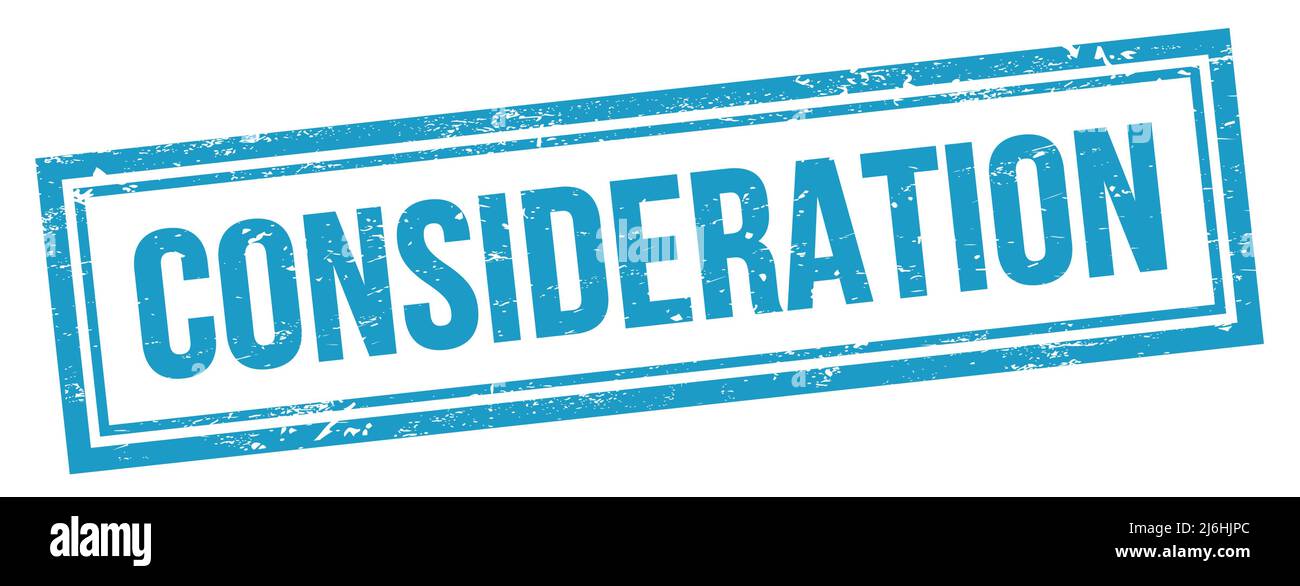 CONSIDERATION text on blue grungy vintage rectangle stamp Stock Photo ...