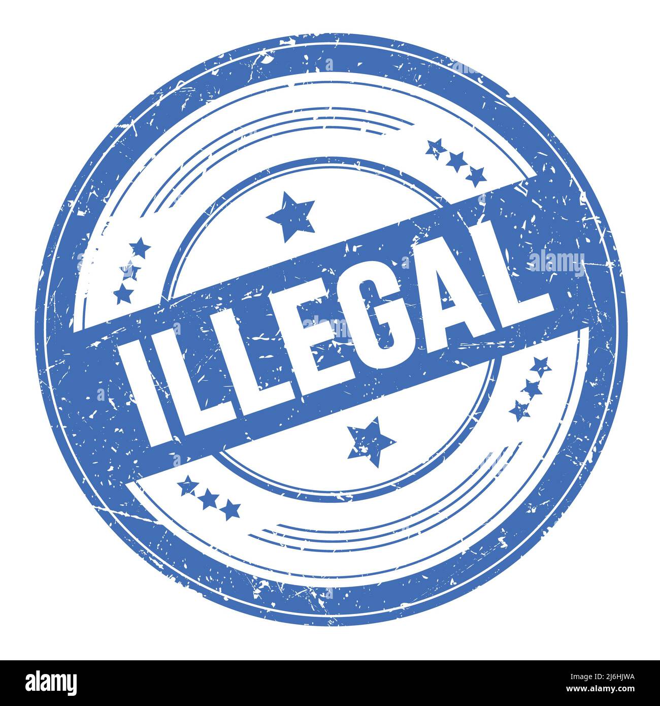 ILLEGAL text on blue round grungy texture stamp Stock Photo - Alamy