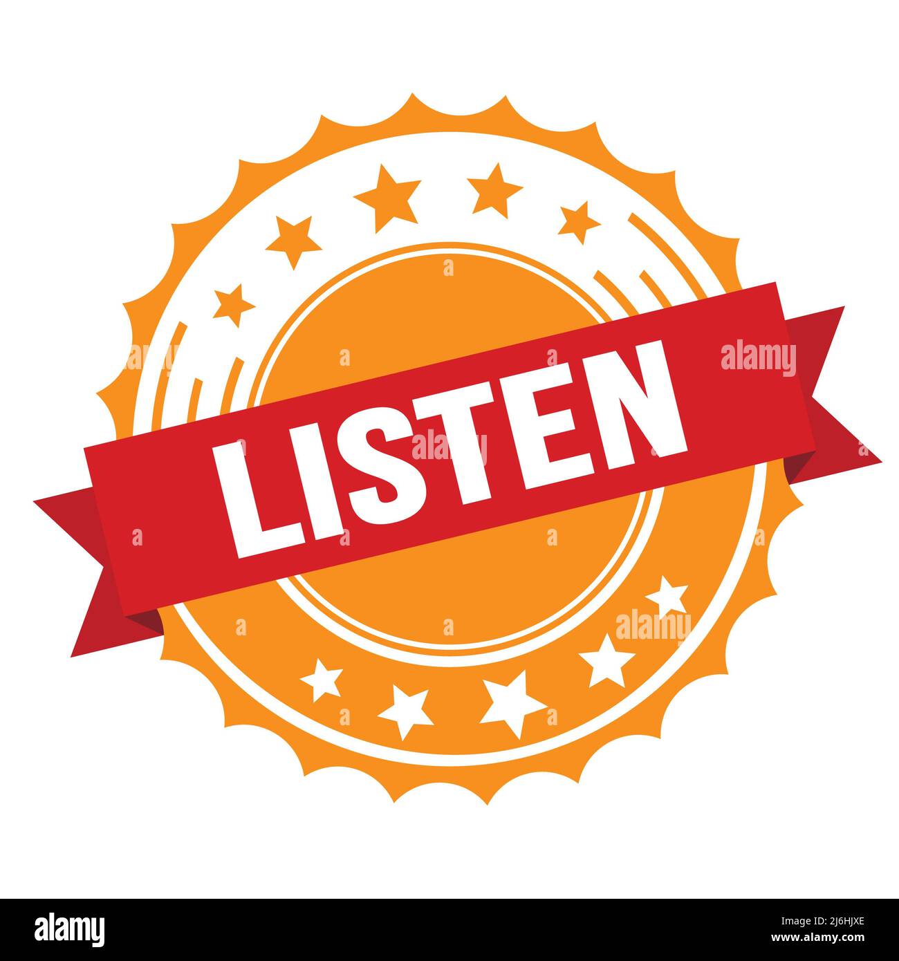 LISTEN text on red orange ribbon badge stamp Stock Photo - Alamy