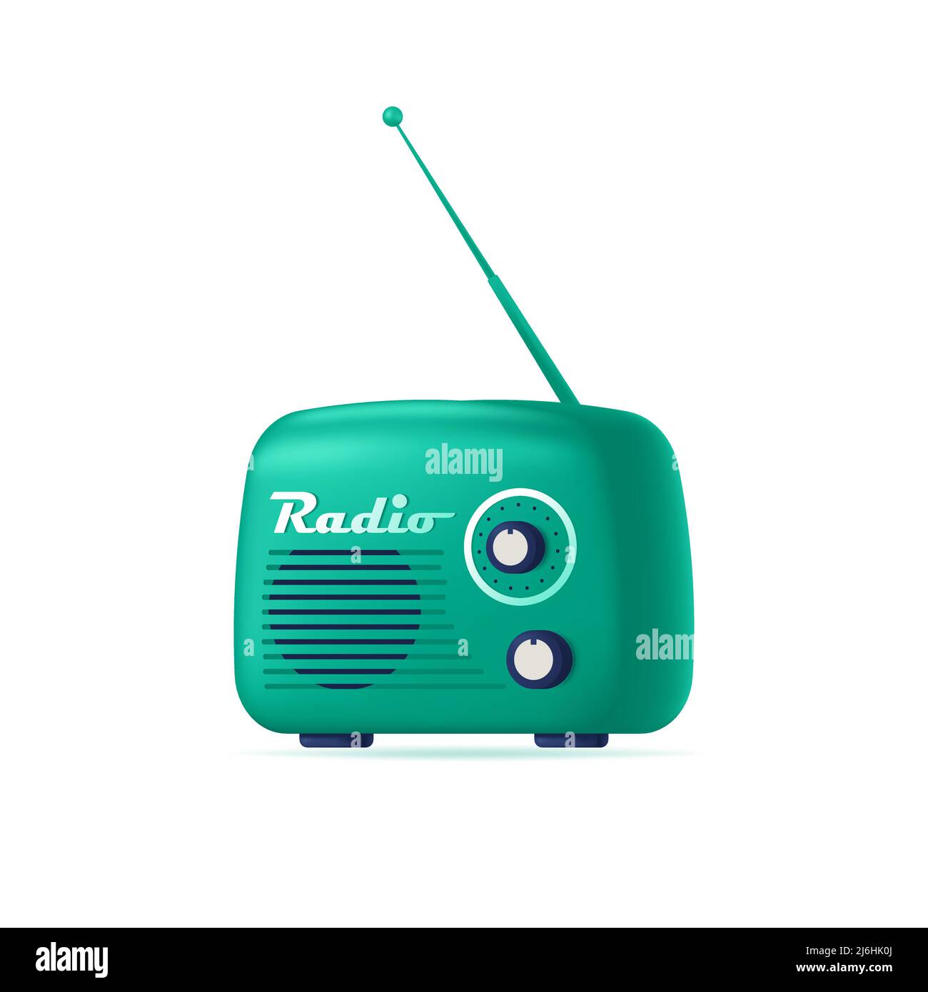 Retro radio, vector illustration in cartoon 3D style, isolated on white ...