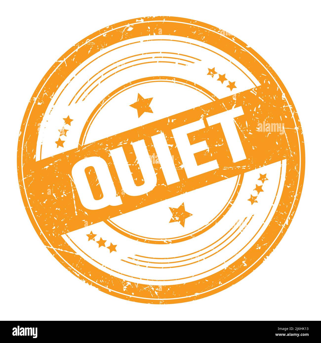 QUIET text on orange round grungy texture stamp Stock Photo - Alamy