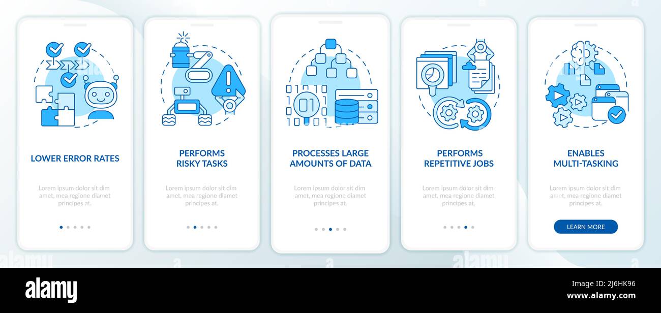 Artificial intelligence advantages blue onboarding mobile app screen ...