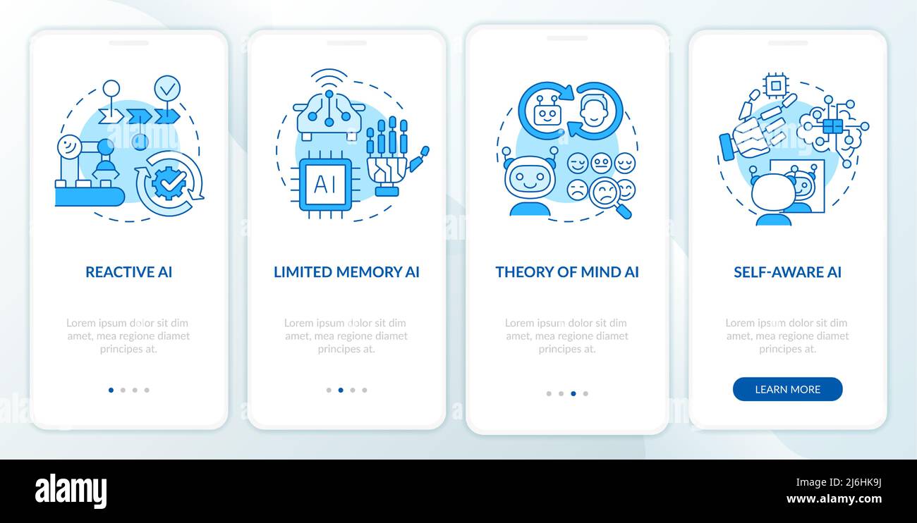 Types of artificial intelligence blue onboarding mobile app screen Stock Vector Image & Art - Alamy