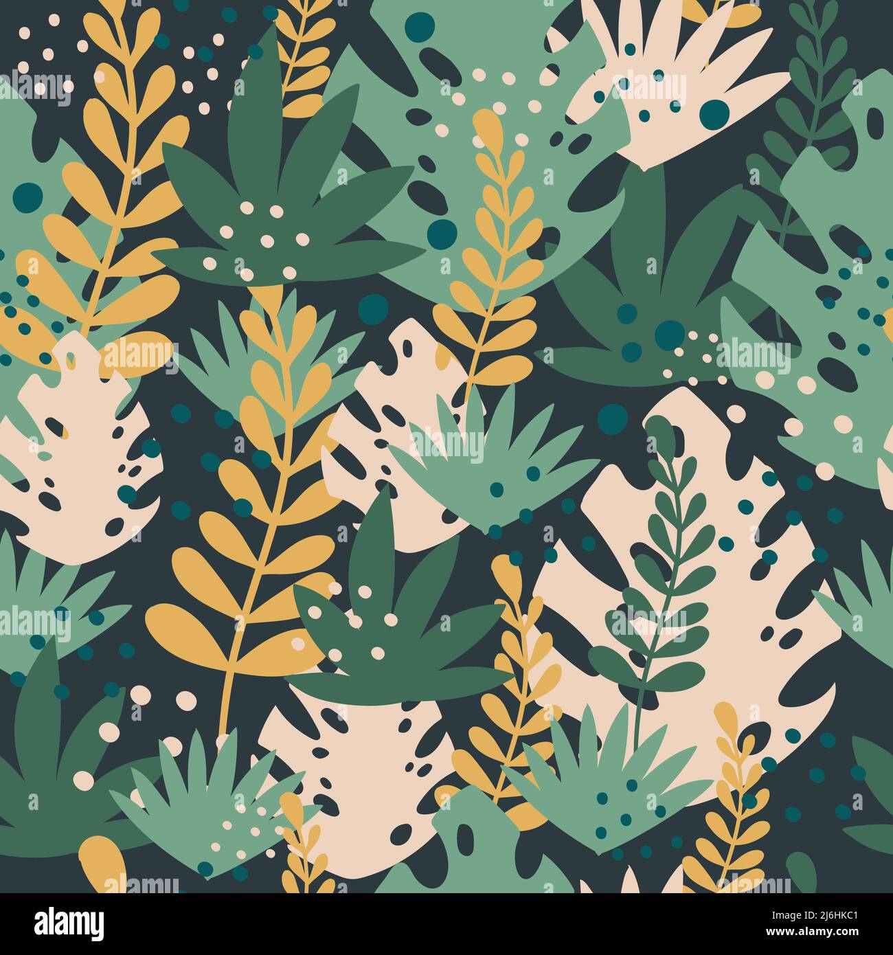 Seamless abstract tropical pattern with hand drawn elements in trendy ...