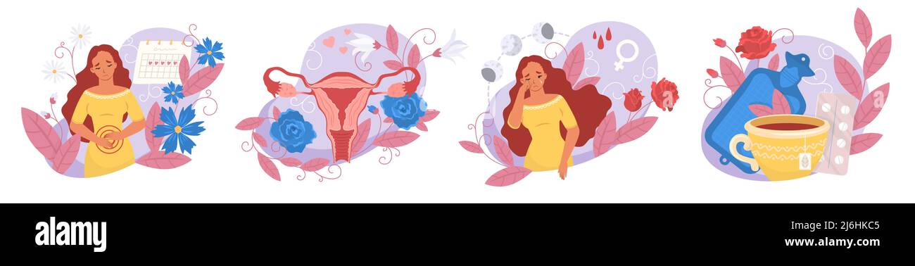 Female health and menstruation vector scene set Stock Vector Image ...