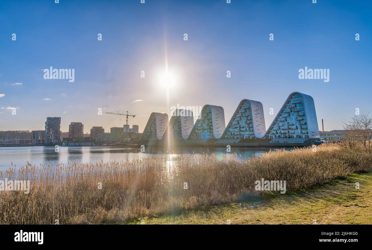 The Wave iconic apartments in Vejle at the fjord, Denmark Stock Photo ...