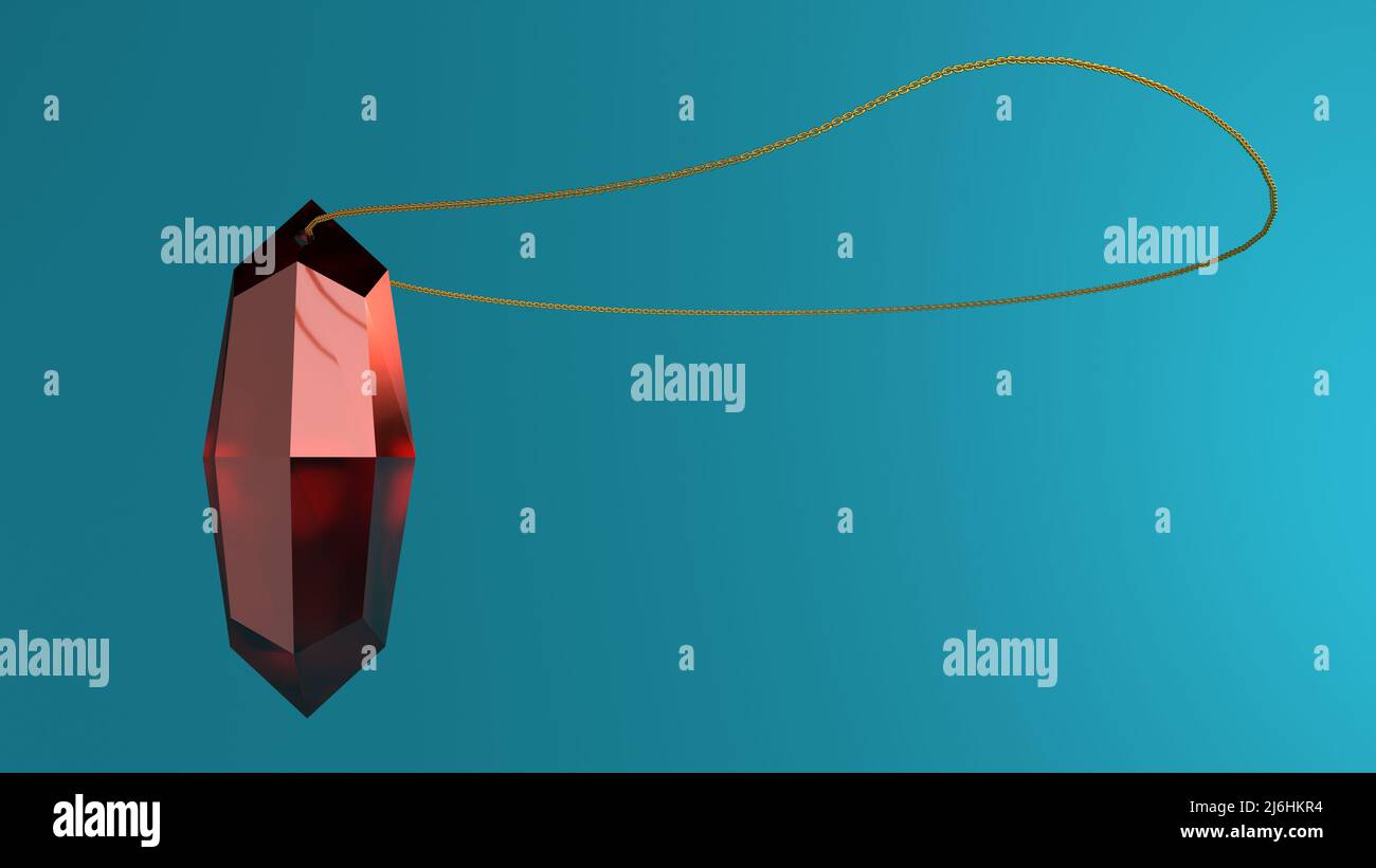 Red crystal on a gold chain. Prism. 3D render Stock Photo - Alamy