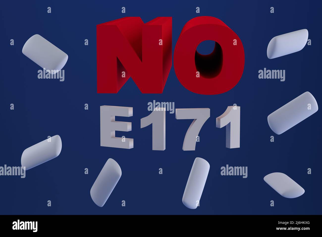 Food additive E171 chewing gum and the inscription no on a blue ...