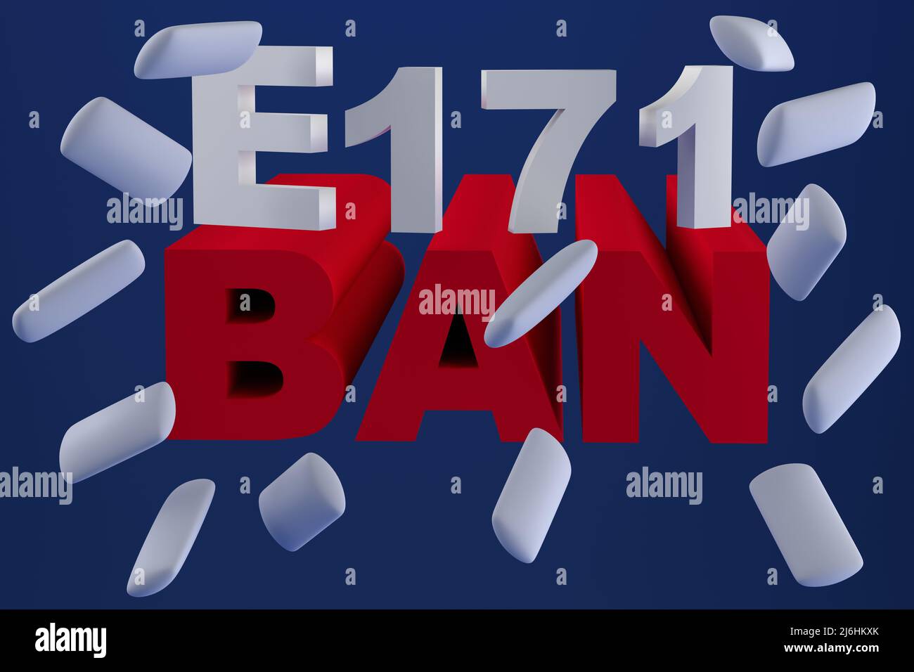 Food supplement E171 chewing gum and the inscription ban on a blue ...