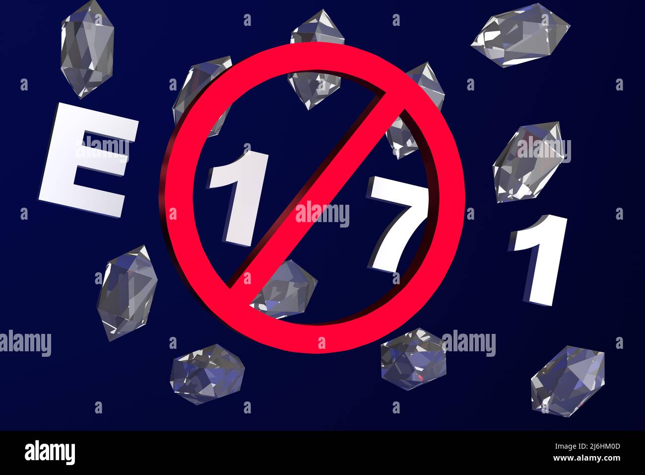 Crystals of additive E171. Danger and prohibition Titanium dioxide ...