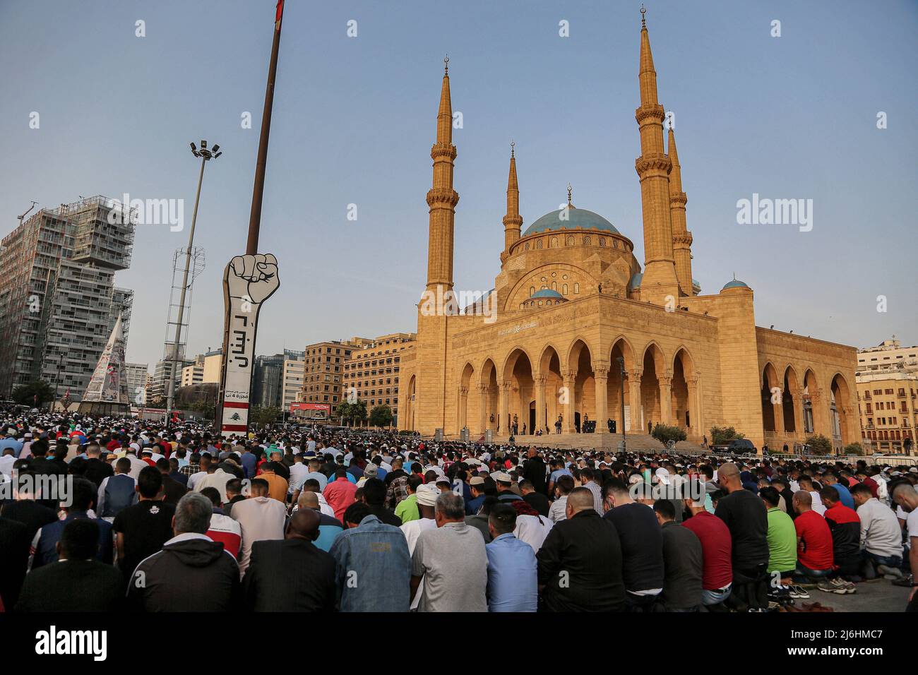 02 May 2022, Lebanon, Beirut: Muslim Sunni worshippers perform Eid al ...