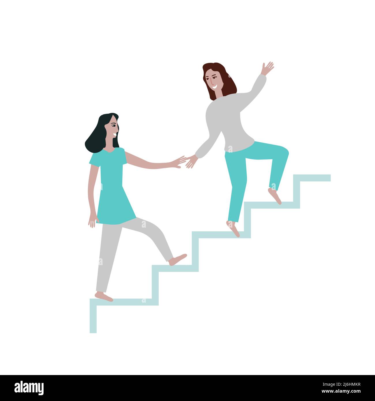 Two women and stairs, personal growth, coaching, concept Stock Vector ...