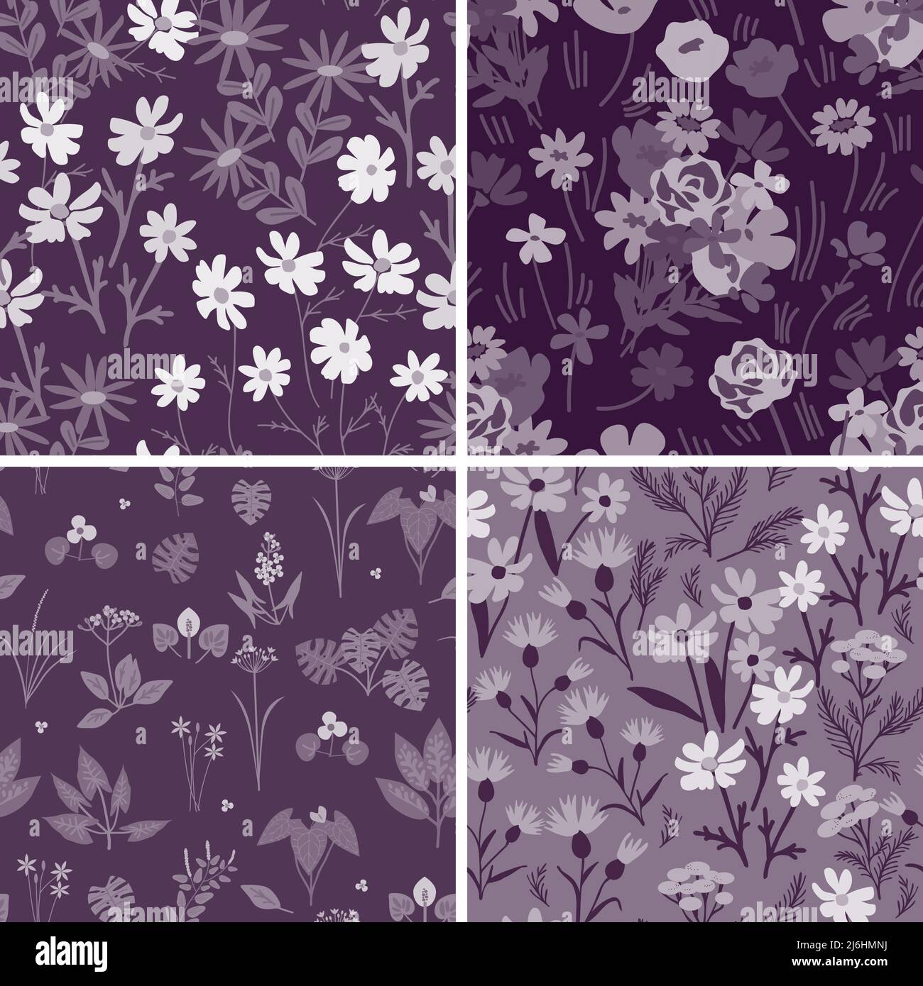 Purple floral patterns decorative set Stock Vector Image & Art - Alamy