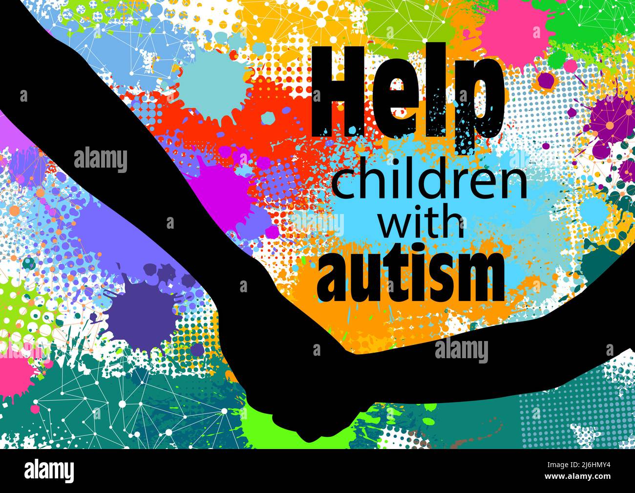 Help for children with autism. An adult holds a child's hand. Vector ...