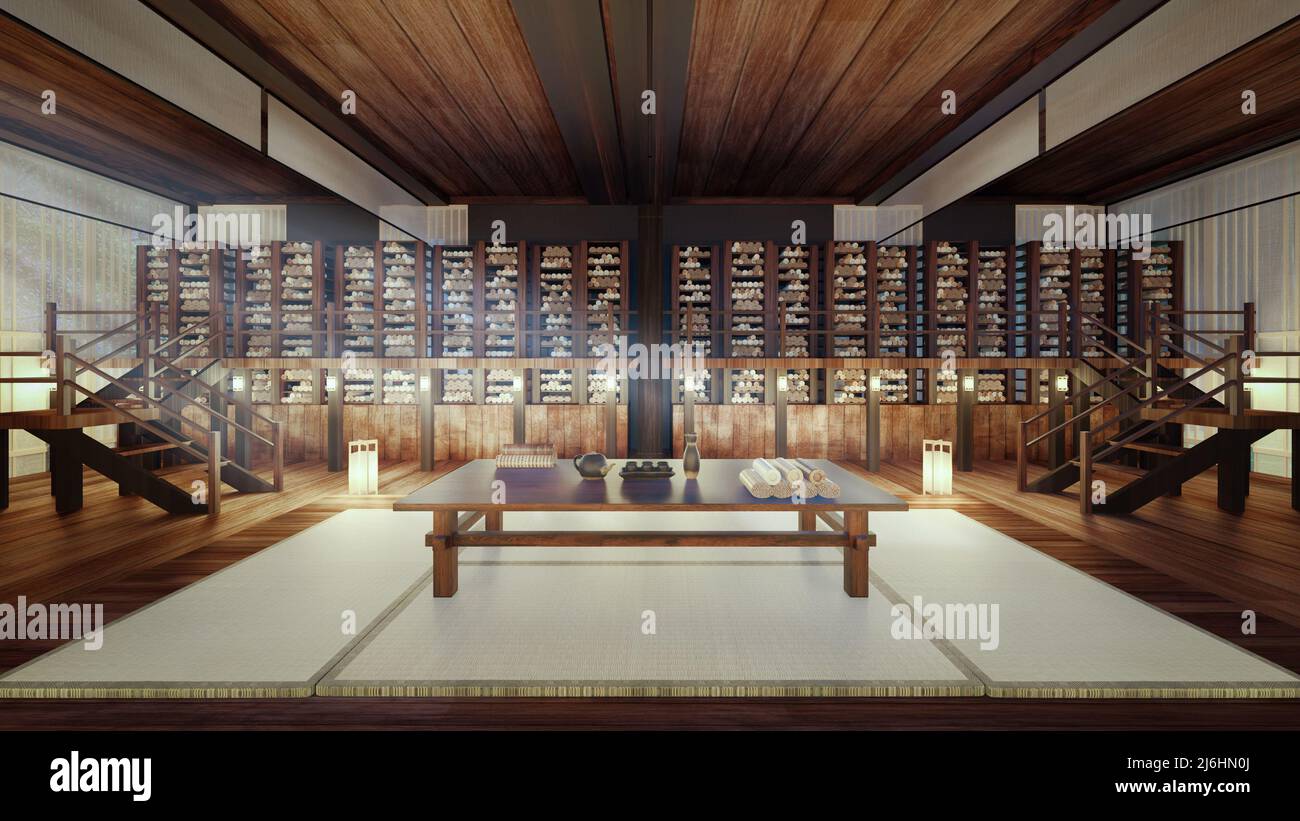 3D Rendering of an Ancient Chinese Bamboo Scroll Book Library Stock ...