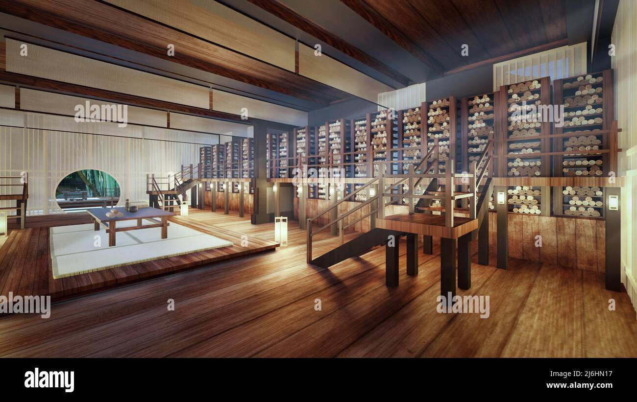 3D Rendering of an Ancient Chinese Bamboo Scroll Book Library Stock ...