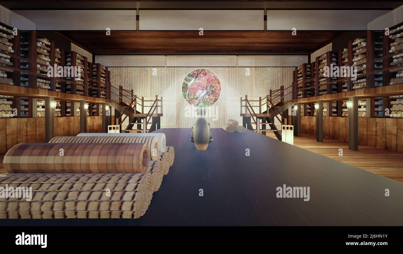 3D Rendering of an Ancient Chinese Bamboo Scroll Book Library Stock ...