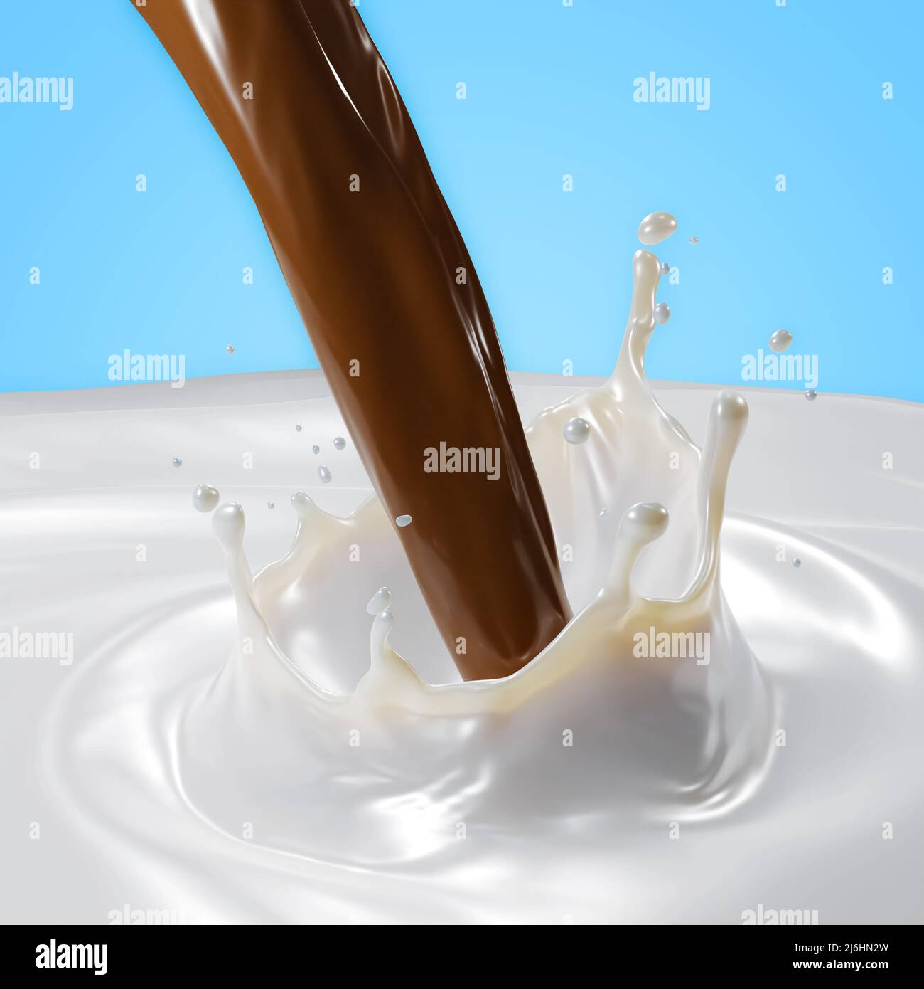3D Rendering of Isolated Liquid Chocolate Splash with Pouring Liquid ...