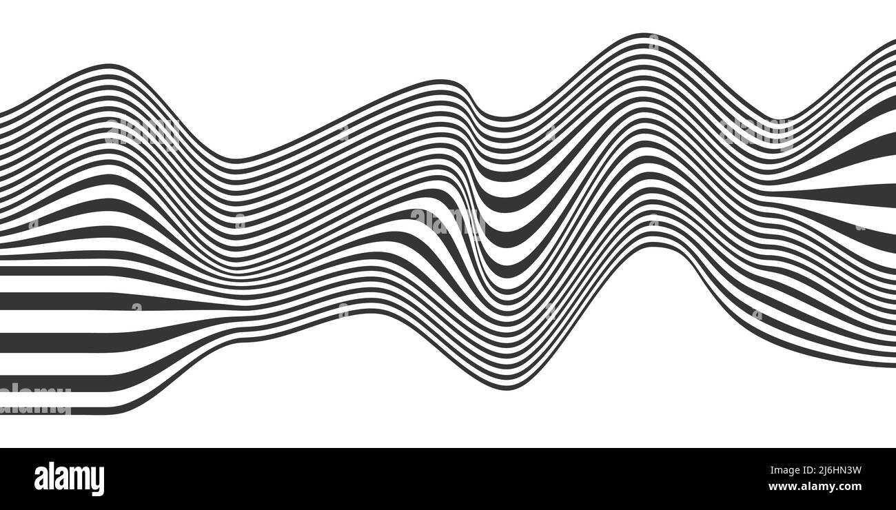 White and black broken wavy lines. Opt illusion, abstract wave. Optical ...