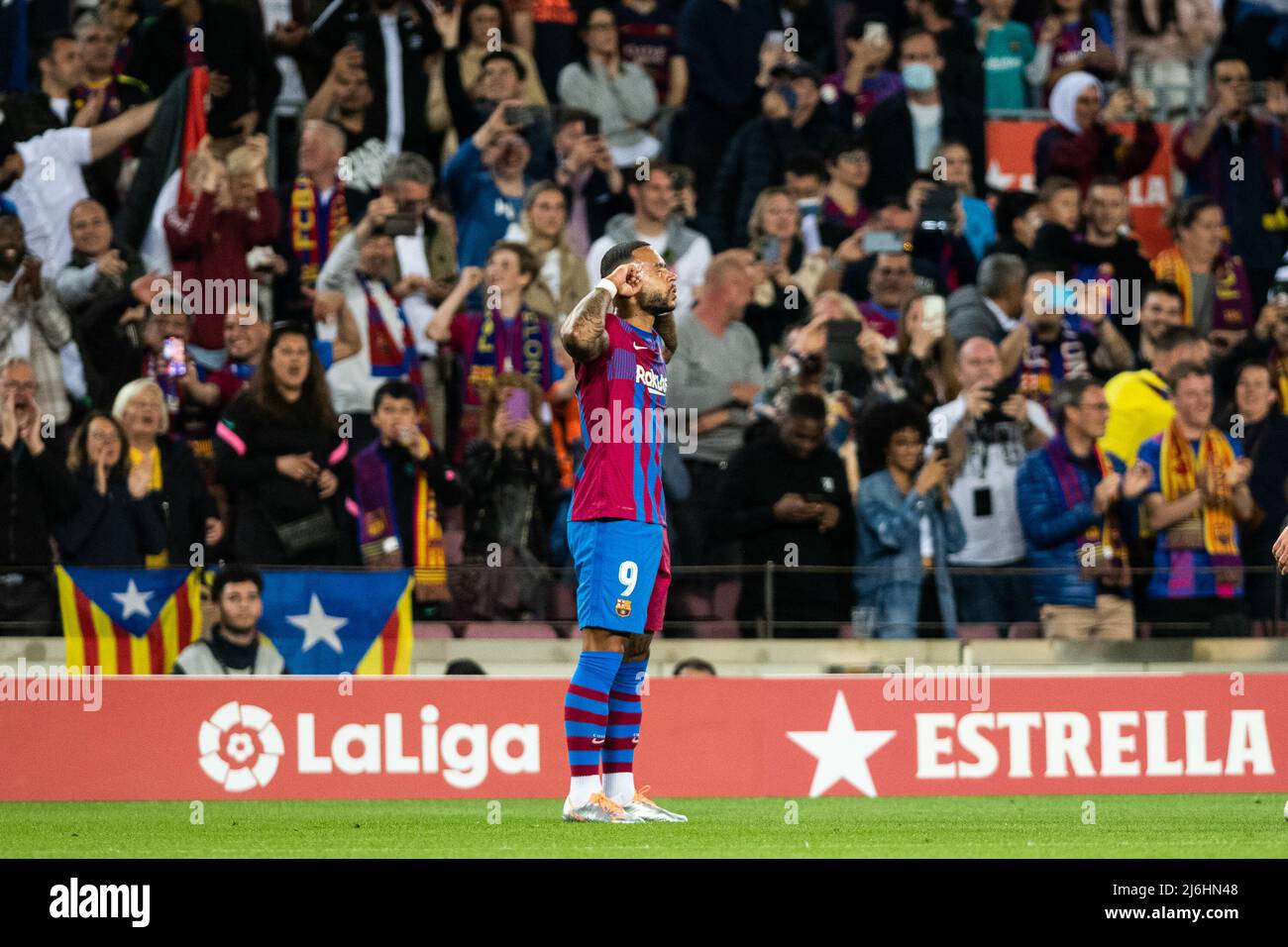 May 1, 2022, Barcelona, Spain: Memphis Depay of FC Barcelona celebrates ...