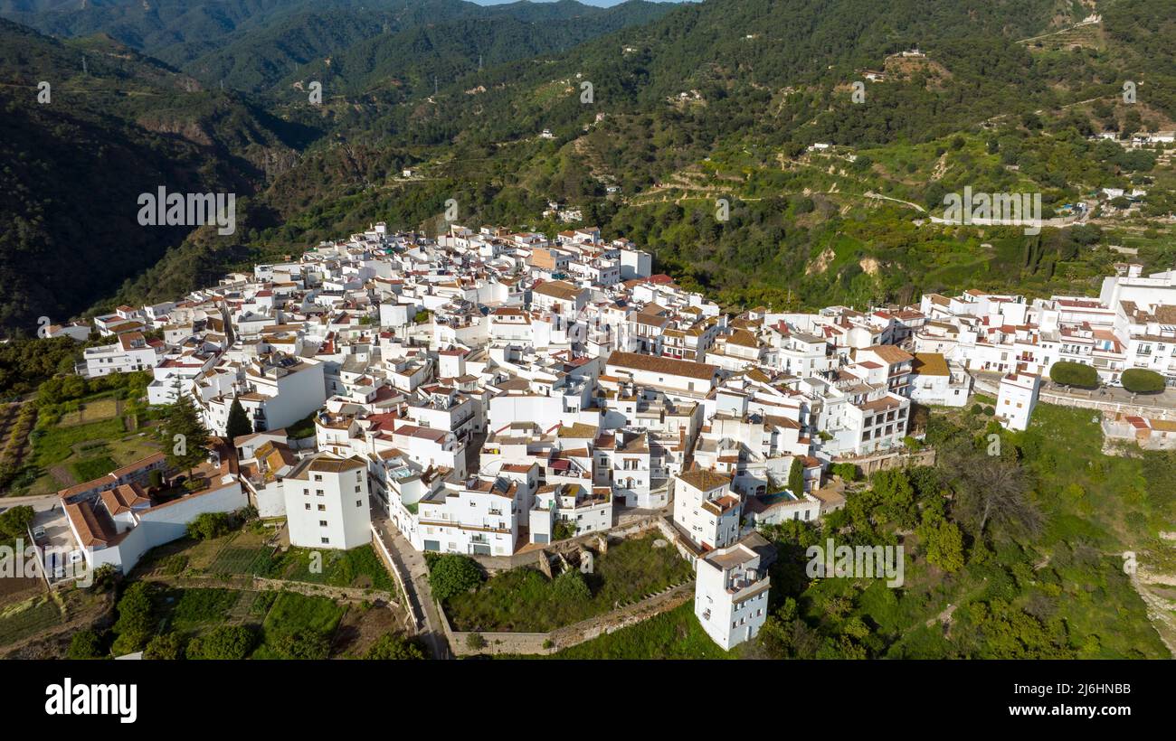 aerial view of the beautiful village of Istan in the province of Malaga ...